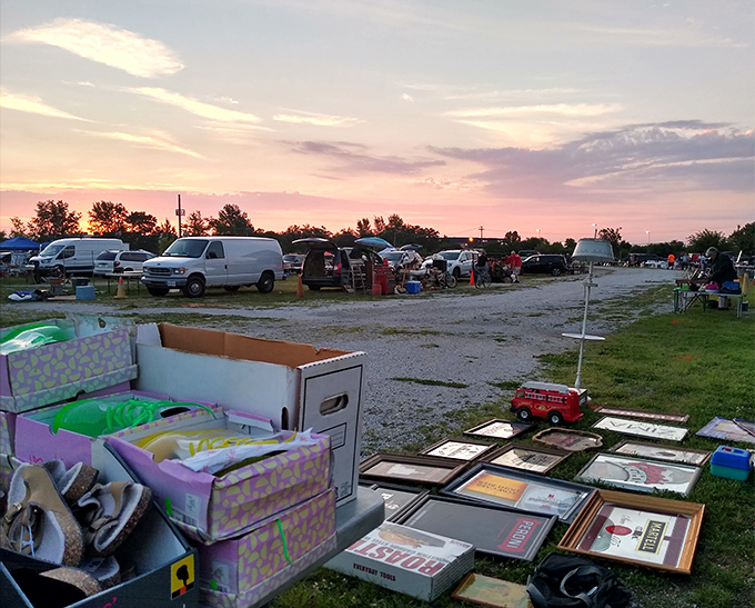 Sunset transforms the I-80 Flea Market into a magical bazaar where everyday items await their second chance at usefulness and beauty.
