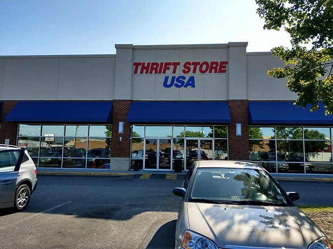 The unassuming exterior of Thrift Store USA belies the treasure trove waiting inside. Bargain hunters' paradise in plain sight!