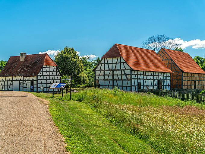 Half-timbered heaven! These German farmhouses showcase the distinctive architectural style that later influenced buildings throughout the Shenandoah Valley.