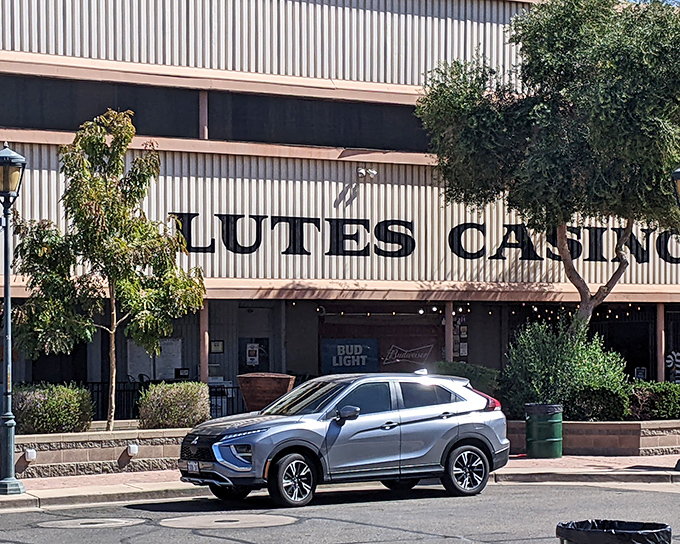 The unassuming exterior of Lutes Casino stands like a desert mirage in downtown Yuma, promising culinary adventures behind its vintage fa&ccedil;ade.