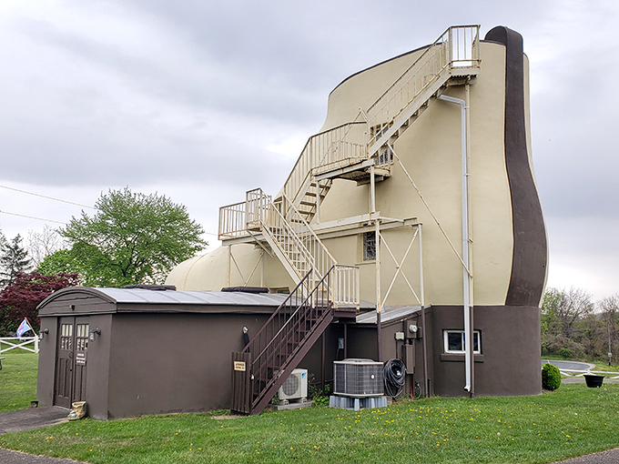 The ultimate footwear upgrade! This giant work boot along Route 30 proves that sometimes, you really can live in your shoes.