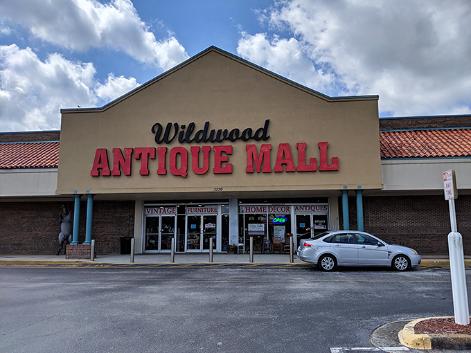 The unassuming facade of Lakeland Antique Mall beckons treasure hunters with its bold red lettering &ndash; Florida's answer to Ali Baba's cave, minus the password requirement.