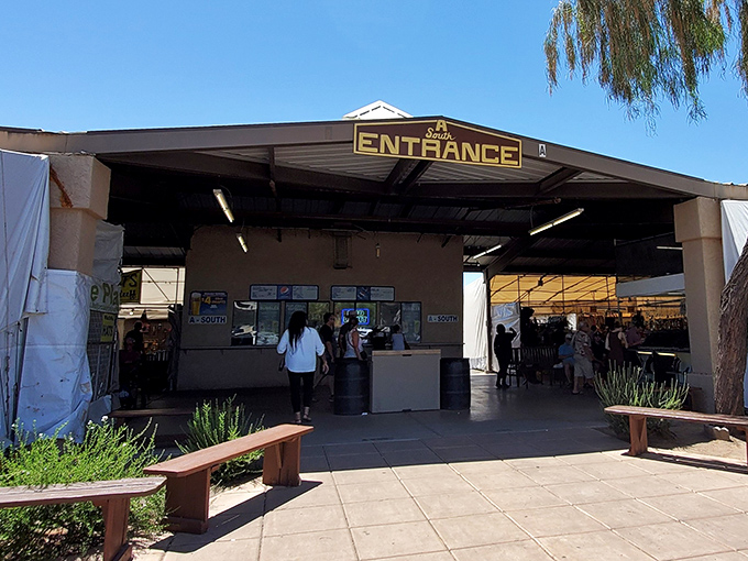 Welcome to treasure hunter heaven! The entrance to Mesa Market Place Swap Meet beckons with the promise of discoveries waiting just beyond those doors.