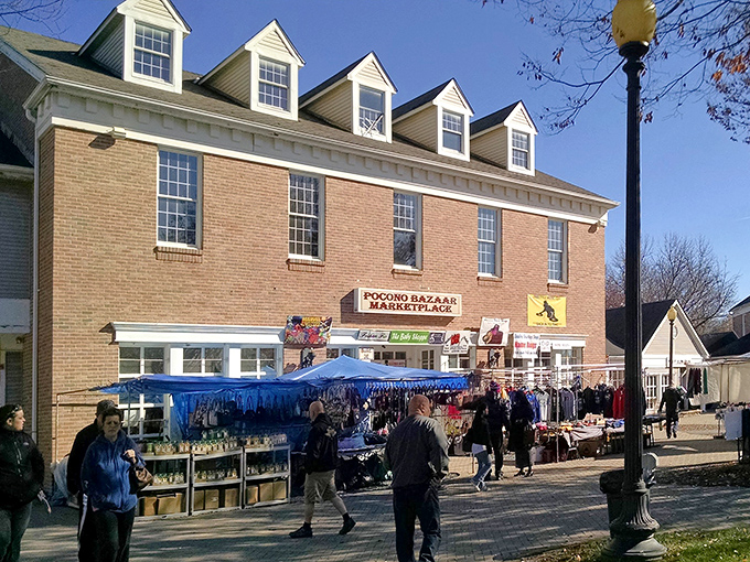 The brick facade of Pocono Bazaar stands like a promise of treasures waiting to be discovered inside. Pennsylvania's answer to Ali Baba's cave!