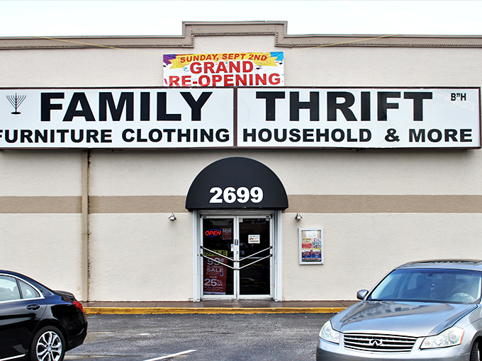 American flags flutter above this unassuming treasure trove, where bargain hunters discover that one person's castoffs become another's prized possessions.