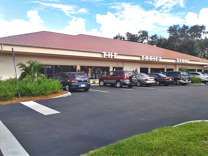 The unassuming exterior with its distinctive copper-colored roof houses a treasure trove that would make any bargain hunter's heart skip a beat.