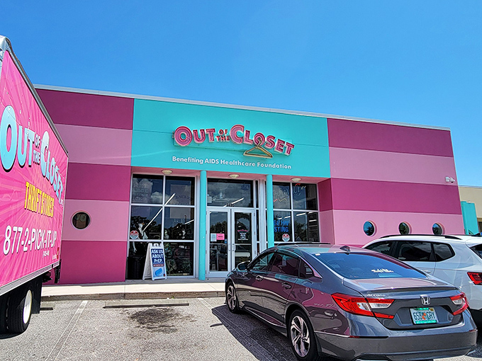 Miami Vice meets charitable mission in this unmistakable turquoise and pink landmark. St. Petersburg's most colorful thrift store announces its presence with architectural flair that's impossible to miss.