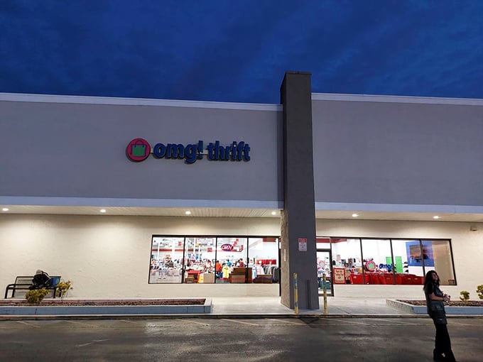 The unassuming exterior of omg! thrift belies the wonderland within. Like a retail TARDIS, it's somehow bigger on the inside.