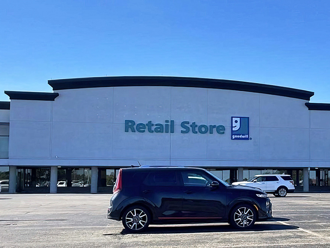 The modern facade of this Columbus Goodwill hints at the wonderland within. Like a department store's cooler, thriftier cousin who actually has better stories to tell.