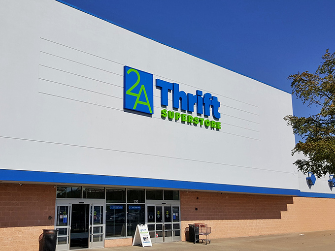The iconic blue and green signage of 2nd Ave Thrift Superstore stands out against the clear Pennsylvania sky, beckoning treasure hunters from miles around. 