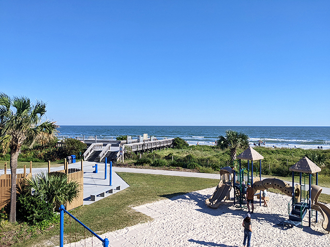 The perfect family playground meets pristine shoreline at Isle of Palms County Park, where beach dreams come with convenient amenities and spectacular ocean views.