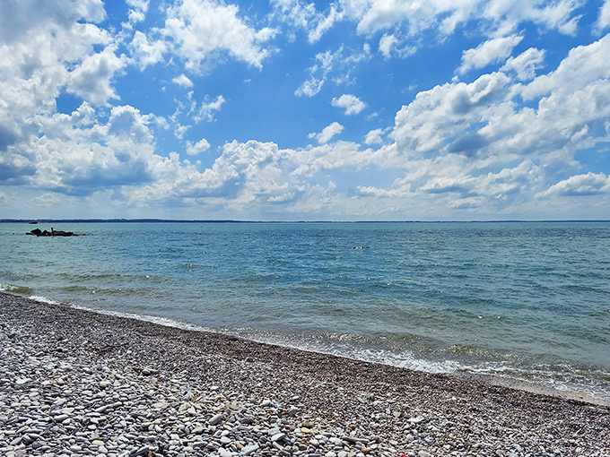 Nature's mosaic meets Lake Erie's gentle waves, creating a symphony of stone and water that changes with every ripple. Pure Great Lakes magic. 