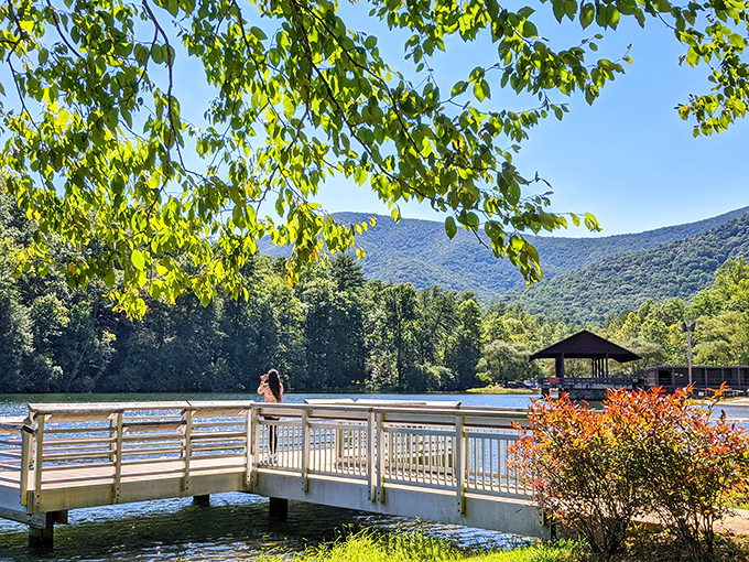 Mirror, mirror on the lake! Nature's own infinity pool reflects the Blue Ridge Mountains in a display that beats any screensaver.