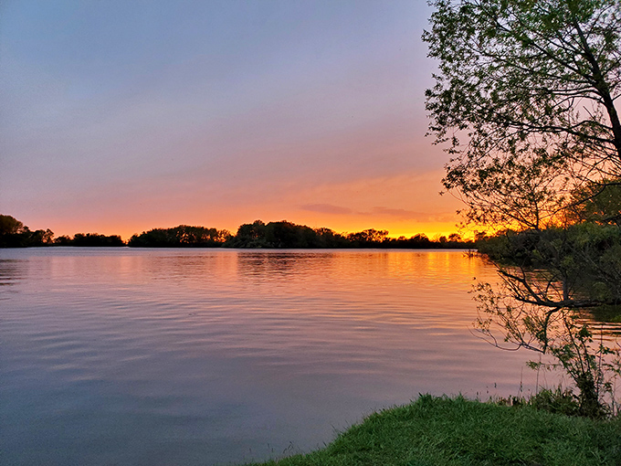 Mother Nature showing off her best work at Sangchris Lake. Those fall colors against that impossibly blue Illinois sky? Pure magic without the Instagram filter.