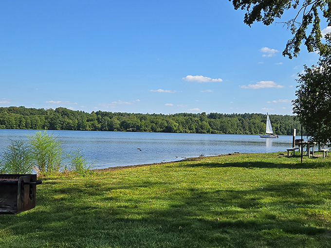 Lake perfection at its finest! The gentle ripples of Lake Nockamixon mirror the sky as a lone sailboat drifts across this 1,450-acre liquid playground.