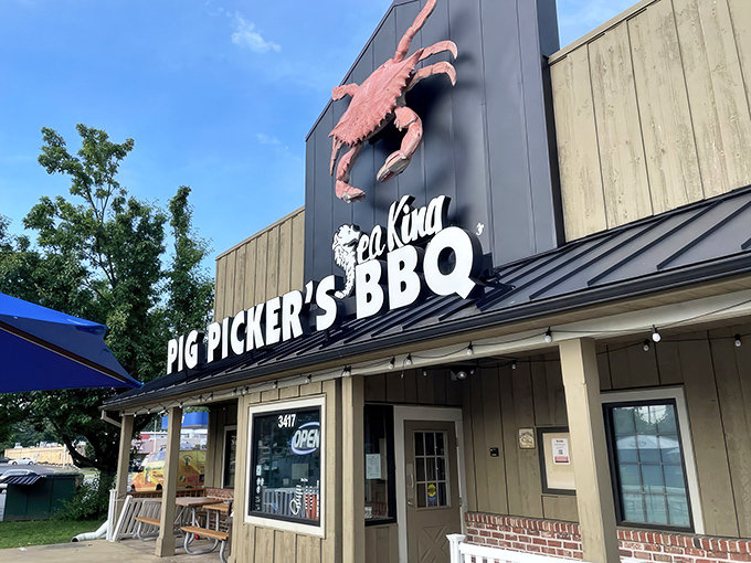 The unmistakable giant crab perched atop Sea King beckons seafood lovers like a crustacean lighthouse guiding hungry sailors to shore.