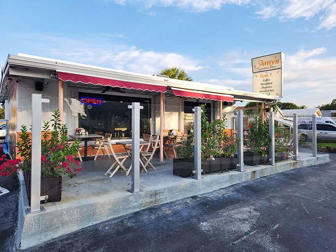 The perfect Florida morning awaits under this cheerful red awning, where Amy's blends French tradition with sunshine state sensibility.