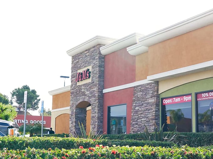 Stone meets stucco at this Escondido gem, where the bold red J & M's sign promises comfort food treasures within. The chicken enchiladas billboard isn't subtle, but neither is your hunger.