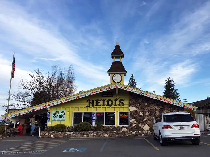 The bright yellow Alpine chalet with its charming clock tower isn't just eye-catching&mdash;it's a promise that breakfast dreams come true inside.