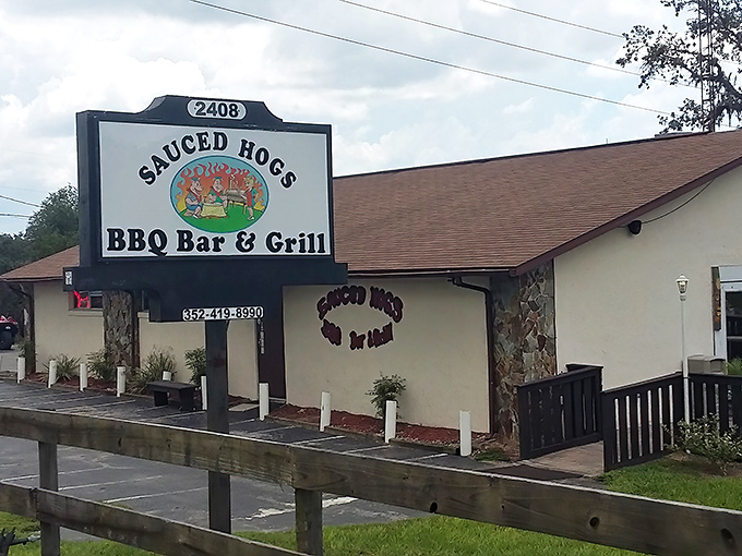 The unassuming exterior of Sauced Hogs promises no frills, just thrills for your taste buds. Like finding a treasure map where X marks the spot for BBQ gold.