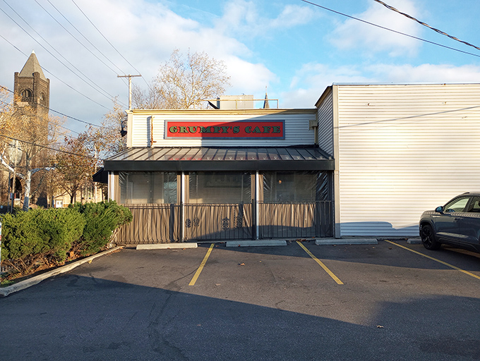 The unassuming exterior of Grumpy's Cafe belies the culinary treasures within. Don't judge this breakfast book by its cover!