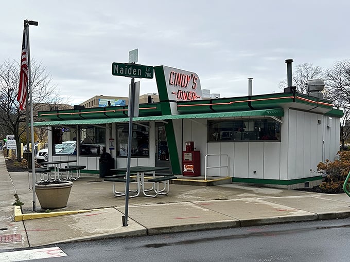 The classic Valentine diner car design of Cindy's stands proudly at the corner of Wayne and Harrison, a time capsule of Americana serving Fort Wayne's best breakfast.