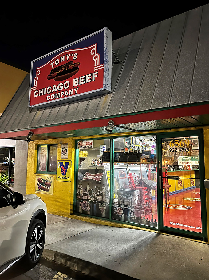 The bright yellow exterior with that iconic red sign is like a beacon for homesick Chicagoans wandering the Florida coastline.