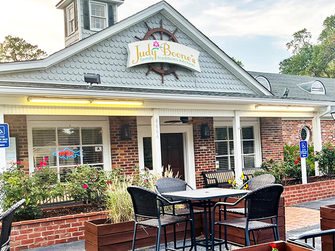 The charming exterior of Judy Boone's welcomes you like an old friend, complete with nautical touches that whisper "coastal comfort food ahead."