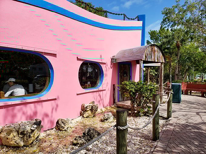 The flamingo-pink exterior isn't just eye-catching&mdash;it's a promise of the colorful culinary experience waiting inside this Sanibel Island gem.