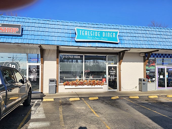 The bright turquoise roof of Tealside Diner stands out like a beacon of breakfast hope in Batavia, promising comfort food salvation to hungry travelers.