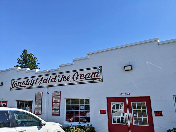 The white-brick sanctuary of sweetness stands proudly against Ohio skies, its classic red trim beckoning ice cream pilgrims from miles around.