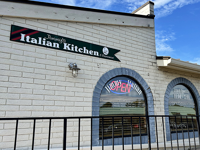 The unassuming exterior of Jimmy's Italian Kitchen proves once again that culinary treasures often hide in plain sight.