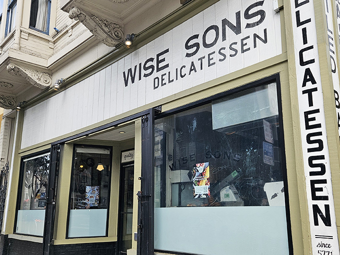 The iconic storefront of Wise Sons beckons like a beacon of deli salvation in San Francisco's urban landscape.
