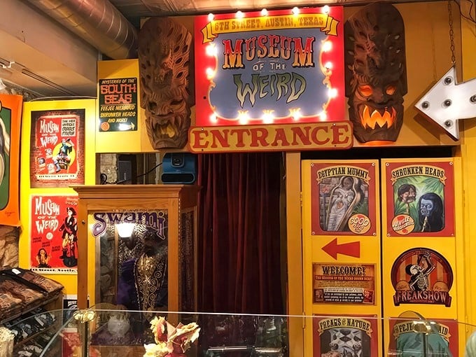 Welcome to nightmare fuel central! The Museum of the Weird's entrance features a towering Bigfoot figure that seems to say, "Come on in... if you dare."