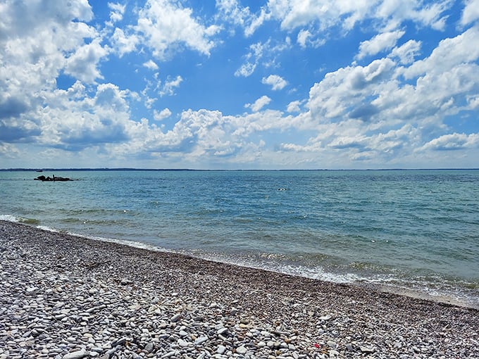 Nature's mosaic meets Lake Erie's gentle waves, creating a symphony of stone and water that changes with every ripple. Pure Great Lakes magic. 