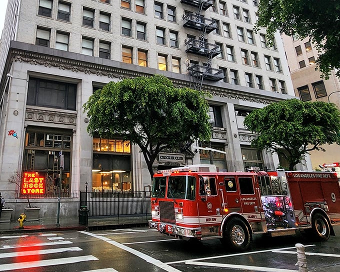 The grand entrance to The Last Bookstore beckons like a literary temple, complete with classical architecture and the promise of adventures within.