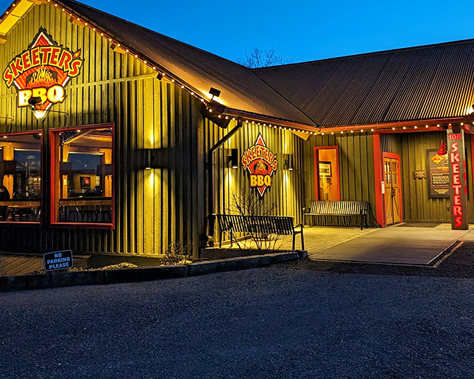 The green exterior with red trim of Skeeter's BBQ isn't trying to impress anyone&mdash;it's saving all that energy for what happens inside those smokers.