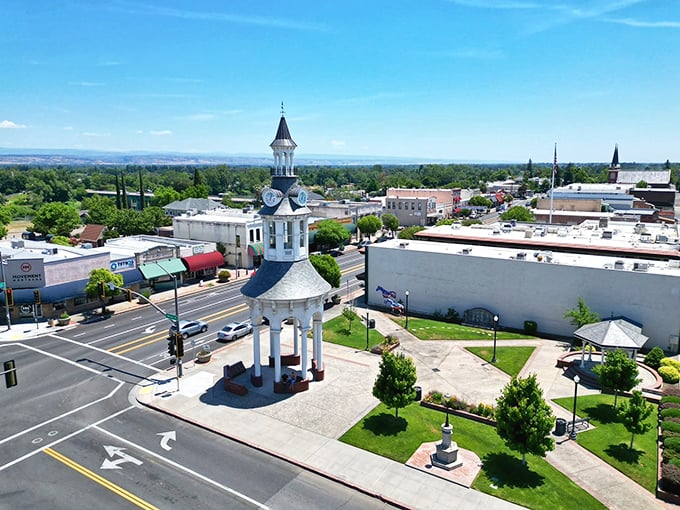 Red Bluff's iconic clock tower stands sentinel over downtown, where affordable California living isn't just a dream but a sun-drenched reality.