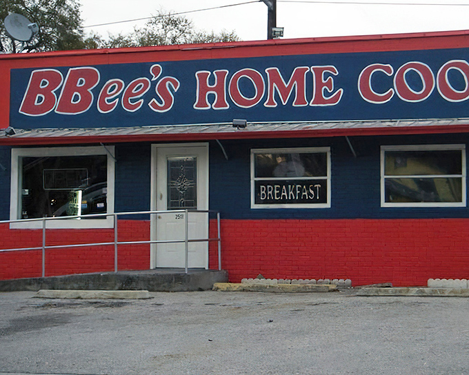 The red and blue exterior of BBee's stands like a colorful promise on the Sanford streetscape. Sometimes the best food hides behind the most unassuming facades.