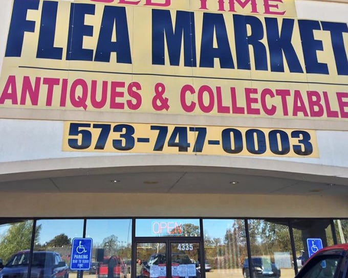 The unassuming exterior of Old Time Flea Market in Farmington hides a treasure trove within. Like finding a secret portal to nostalgia itself.