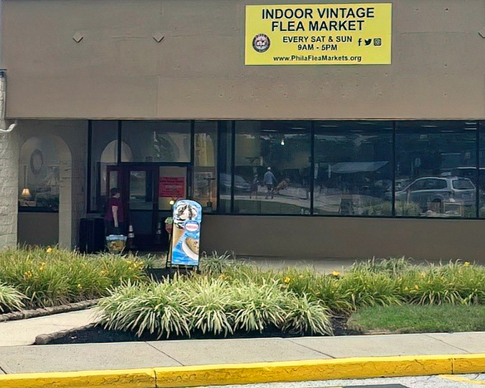 The bright yellow banner beckons treasure hunters like a lighthouse for bargain-seeking ships. Weekend adventures start here!