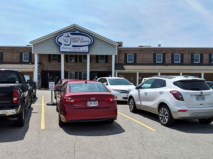 The unassuming exterior of Hartville Thrift Shoppe belies the wonderland of treasures within. Like a poker player with a royal flush, it keeps its best cards hidden inside. 