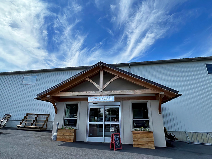 The modern exterior of Freedom Thrift belies the treasure trove within—like finding a five-star restaurant in a gas station, the surprises await inside.