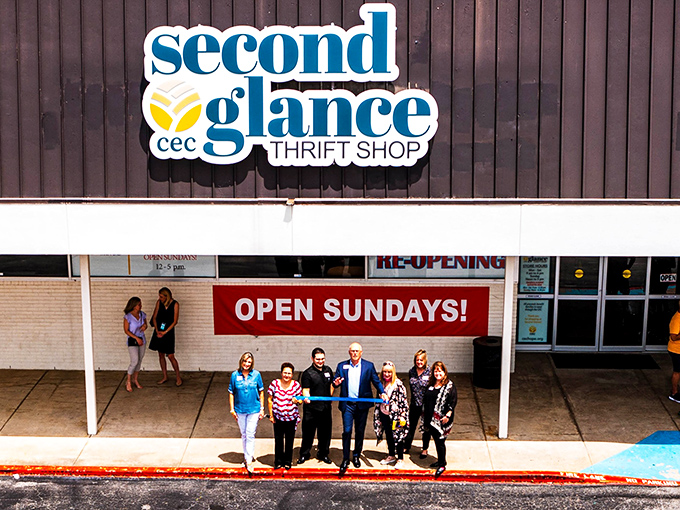 The storefront says it all: "OPEN SUNDAYS!" because treasure hunters know secondhand magic doesn't take weekends off.