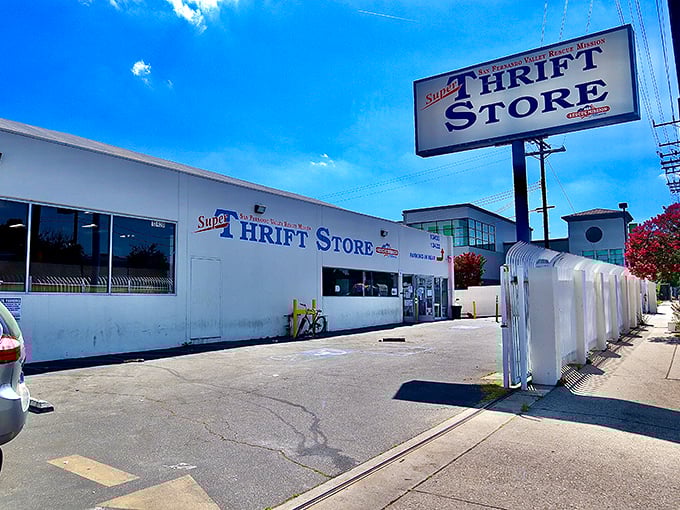 The unassuming exterior of Super Thrift Store belies the treasure trove within. Like finding a $20 bill in last year's winter coat—but better.