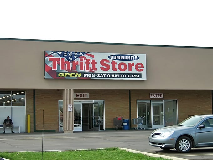 The unassuming exterior of Community Thrift Store belies the wonderland of treasures waiting inside. Like a retail speakeasy, only the initiated know what awaits.