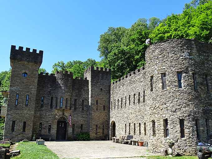 Stone walls that whisper medieval tales while Ohio wildflowers add splashes of pink&mdash;proof that knights and nature make excellent neighbors.