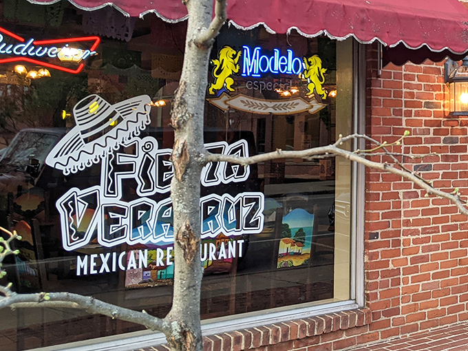 The neon sombrero beckons like an old friend, promising authentic flavors behind that brick facade. Fiesta Veracruz isn't just a sign&mdash;it's your passport to Mexico in Wilmington.