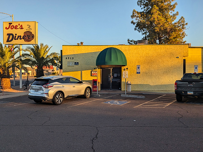 The iconic Joe's Diner sign stands like a beacon of breakfast hope against the Phoenix sky. Some treasures don't need fancy facades to deliver culinary magic.