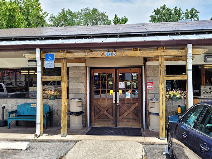 The unassuming entrance to Pearl Country Store & Barbecue proves once again that the best BBQ joints don't waste money on fancy facades.